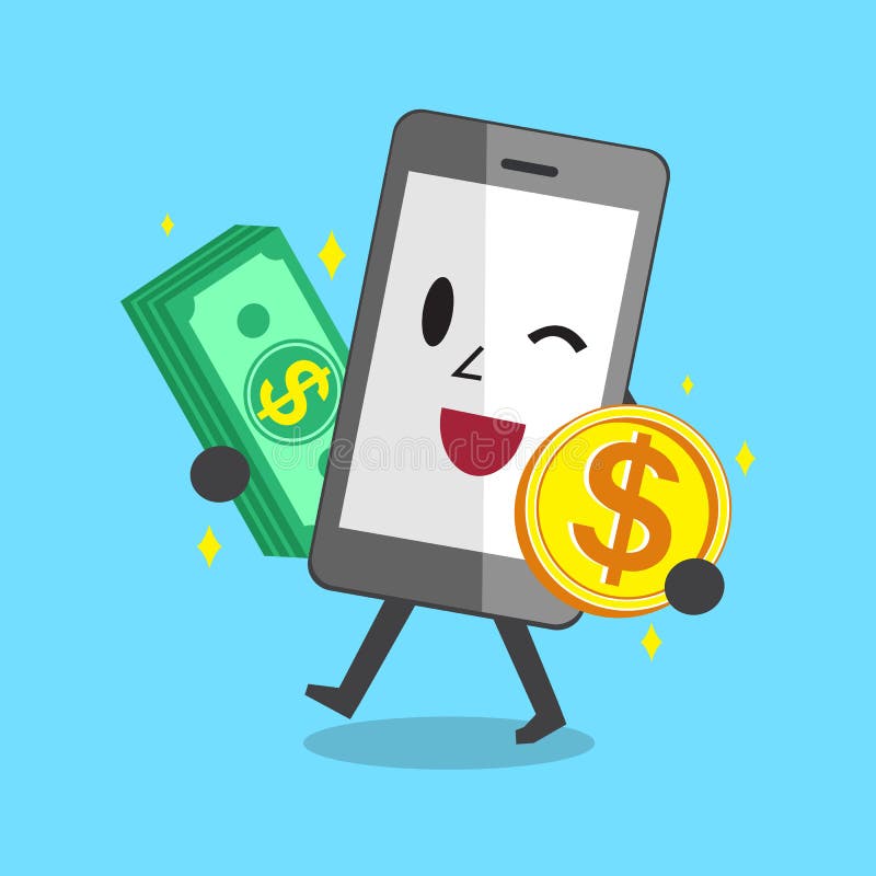 Smartphone Carrying Money Stack and Coin Stock Vector - Illustration of ...