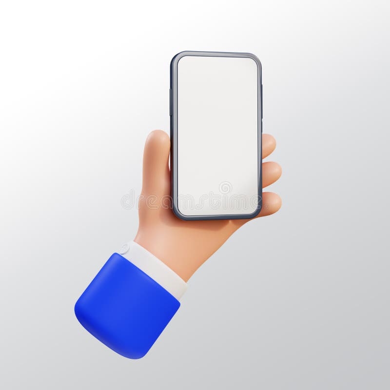 Hand Holding Mobile Phone with Blank White Screen 3D Render ...