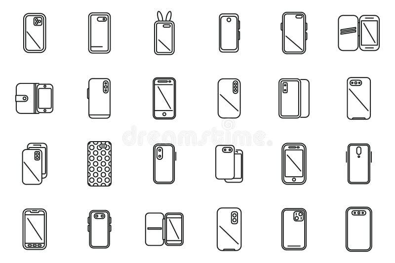 Smartphone Case Icons Set Outline Vector. Cover Case Stock Vector ...