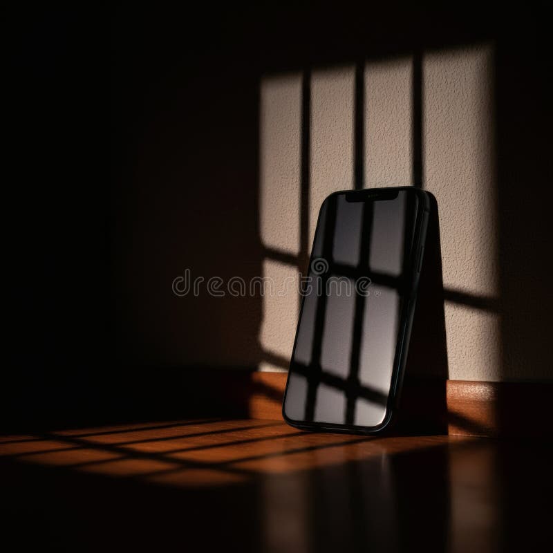 Smartphone Casting Prison Cell Shadow on Wall Symbolizing Digital ...