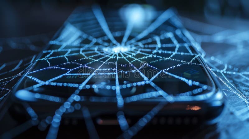 Digital Spider Web Emanating from Smartphone Stock Image - Image of ...