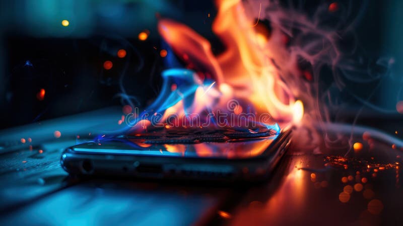 A Smartphone Catches Fire while Charging, Showcasing the Dangers of ...