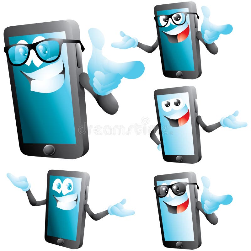 Smartphone Character Set Isolated on White Stock Vector - Illustration ...
