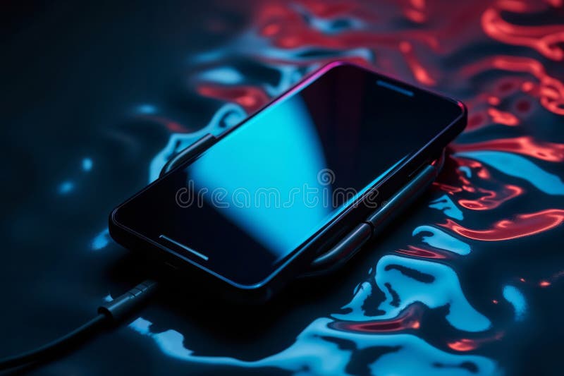 Smartphone Charges Against Moody Liquid Backdrop, Generative Ai Stock ...