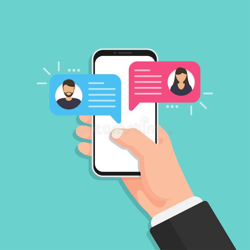 Smartphone with Chat Message Notifications in a Flat Design Stock ...