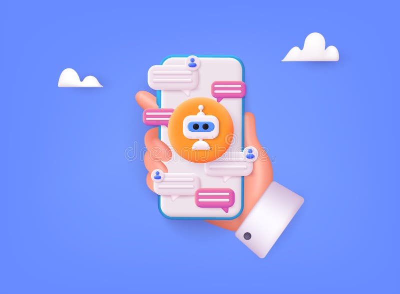 Smartphone with Chatbot Controlled Virtual Assistant. 3D Web Vector ...