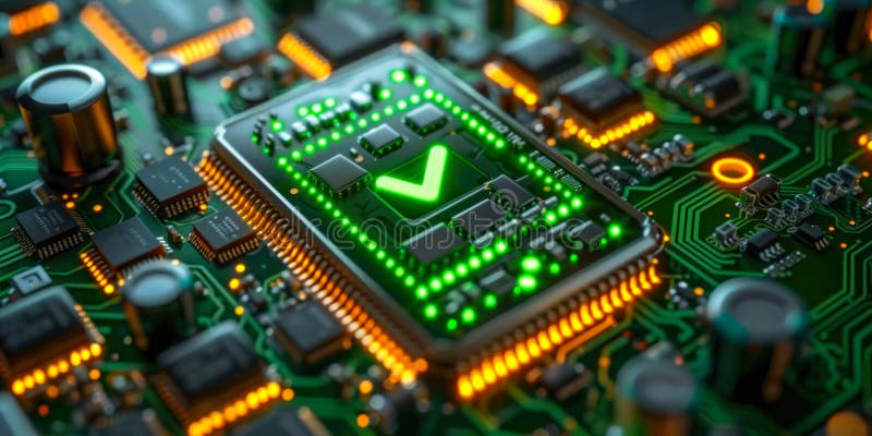 Smartphone on a Circuit Board Displaying a Green Checkmark Representing ...