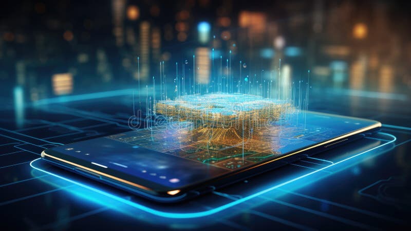 Smartphone with Circuit Board on the Screen. 3d Rendering Stock ...