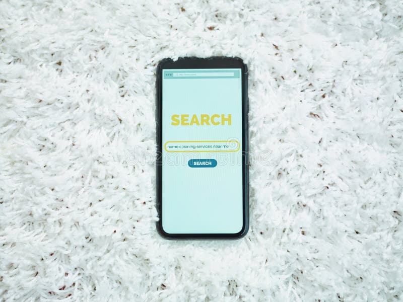 Smartphone with Cleaning Service Search Screen on Carpet Stock Image ...