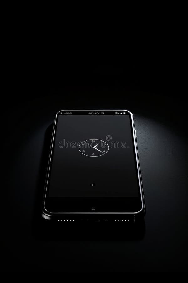 Smartphone with Clock Face Screen, Sleek Design, on Black. Stock ...
