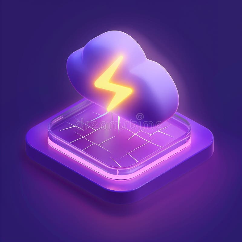 Smartphone with Cloud and Lightning. 3d Isometric. Stock Illustration ...