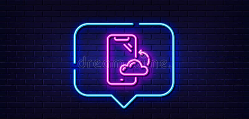 Smartphone Cloud Line Icon. Phone Backup Sign. Mobile Device. Neon ...