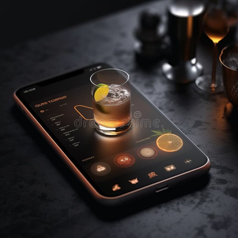 Smartphone Cocktail App Mock-up. a Glass of Cocktail on the Phone ...