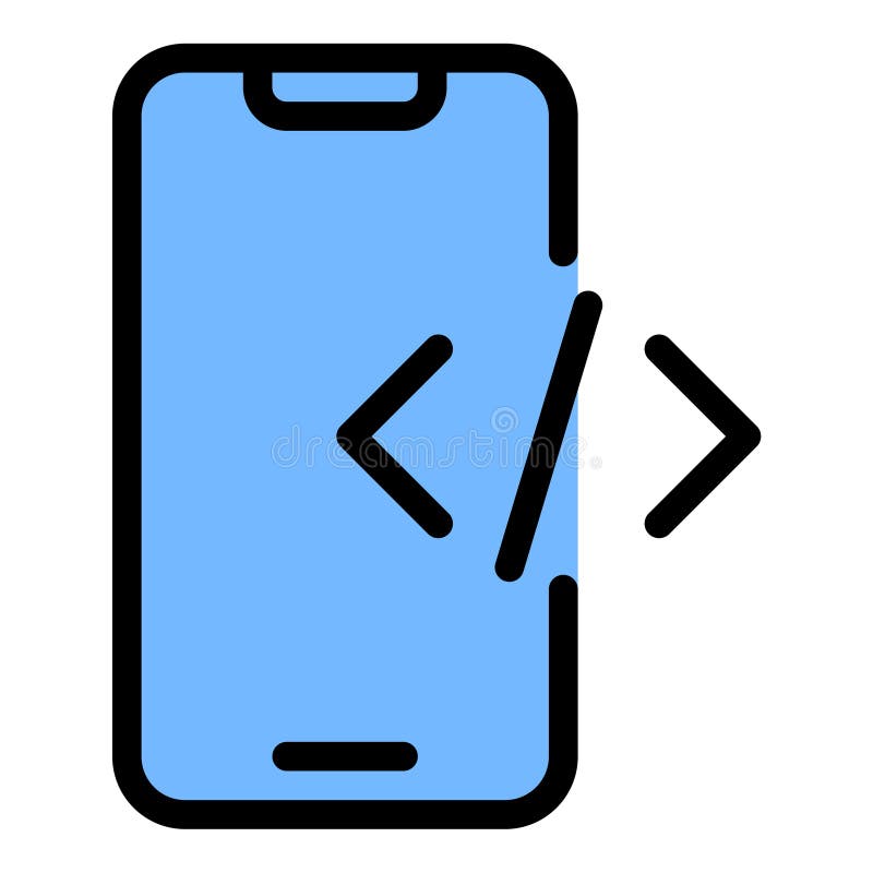 Smartphone Coding Icon Flat Line Style Illustration Representing Mobile App Development and ...