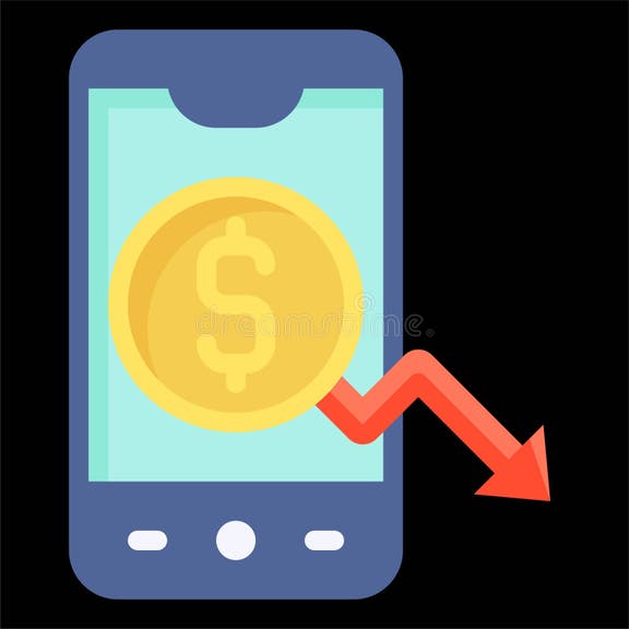 Smartphone with Coin and Decrease Arrow on Screen Icon, Bankruptcy Related Vector Stock Vector ...
