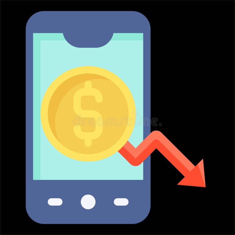 Smartphone with Coin and Decrease Arrow on Screen Icon, Bankruptcy Related Vector Stock Vector ...