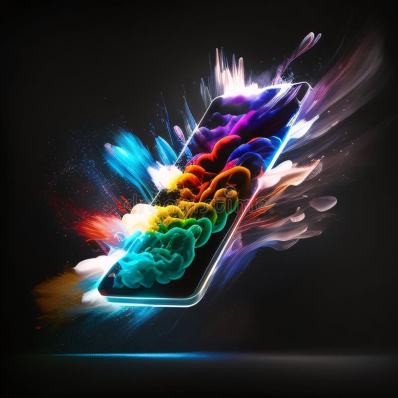 Smartphone with Colorful Paint Splashes on Black Background. Vector ...