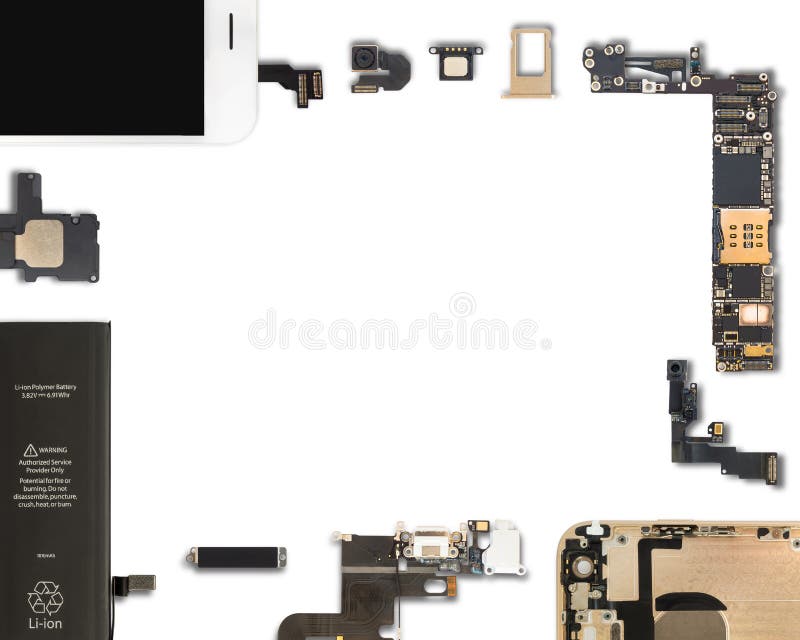 Smartphone Components Isolate on White Stock Photo - Image of electric ...