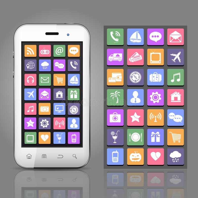 Smartphone Con Los Iconos Del App Ilustración del Vector - Ilustración ...