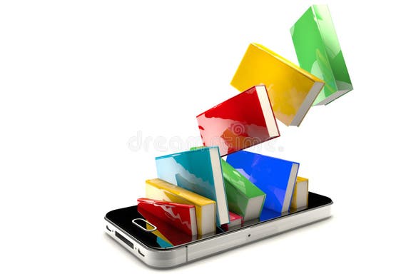 Smartphone con los libros stock de ilustración. Ilustración de digital ...