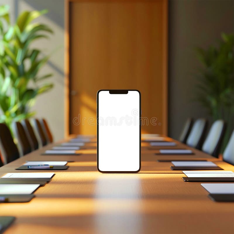 Smartphone on Conference Table Modern Business Communication Stock ...