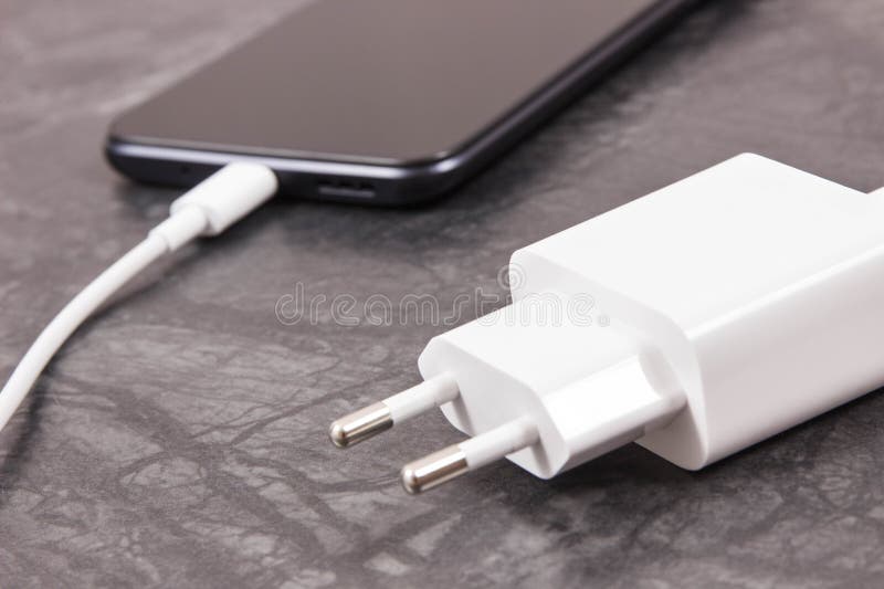 Smartphone with Connected Plug of Charger. Telephone Charging Stock ...