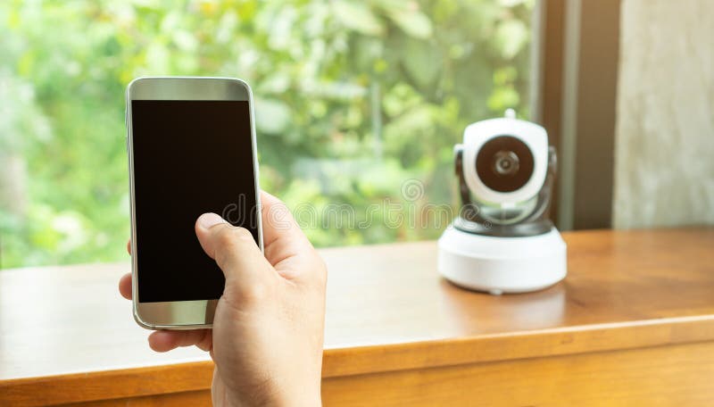 Smartphone Connecting Security Ip Camera Wooden Table Stock Photos ...