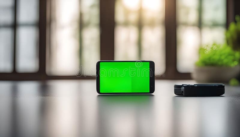 Smartphone and Controller on a Table with a Green Screen Display Stock ...