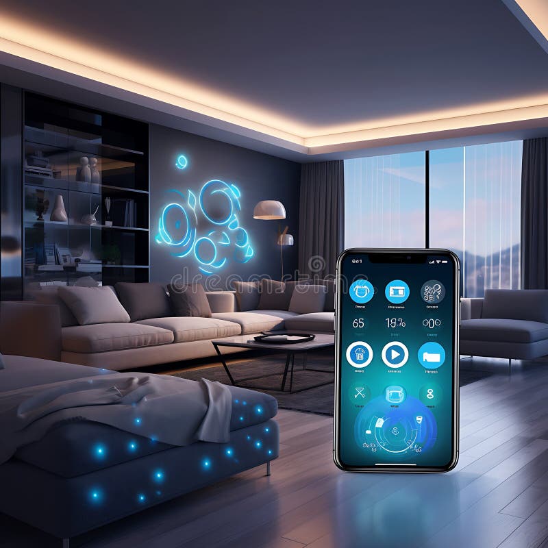 Smartphone Controls Everything: the Modern Living Room Experience Stock ...