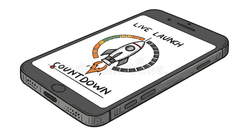 Smartphone Countdown To Live Launch, Rocket Illustration Stock Image ...