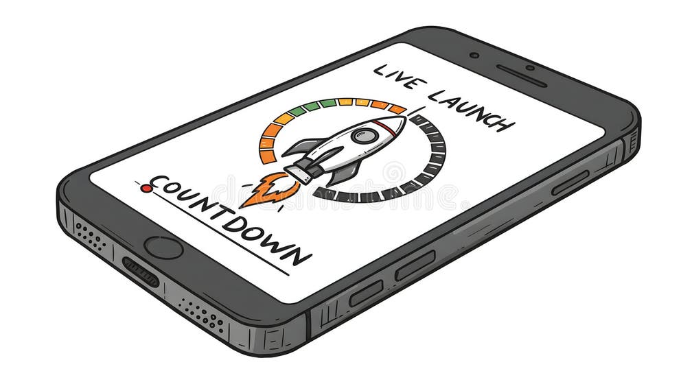 Smartphone Countdown To Live Launch, Rocket Illustration Stock Image ...
