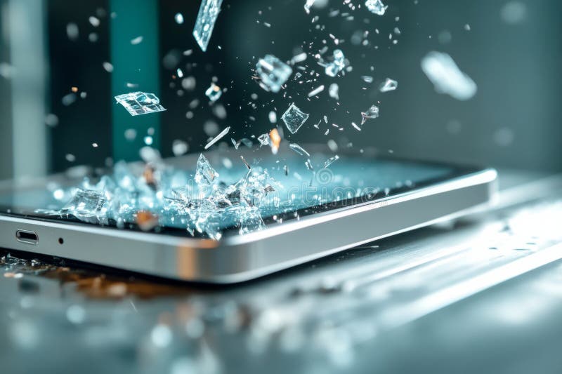 Smartphone with a Cracked Screen, Glass Pieces Flying in Mid Air Stock ...