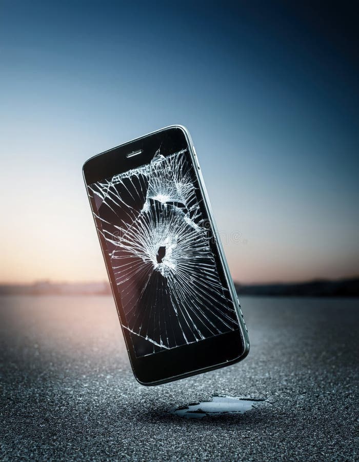Smartphone with a Cracked Screen Hovering Above a Surface during ...