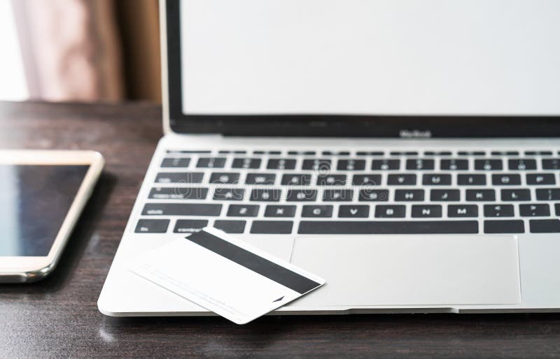 Smartphone, Credit Card on Laptop Stock Photo - Image of office ...