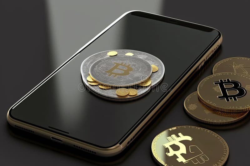 Smartphone and Cryptocurrency Coins. AI Generated Stock Illustration ...