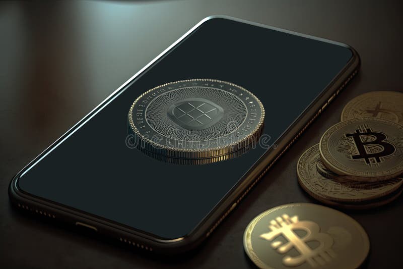 Smartphone and Cryptocurrency Coins. AI Generated Stock Illustration ...