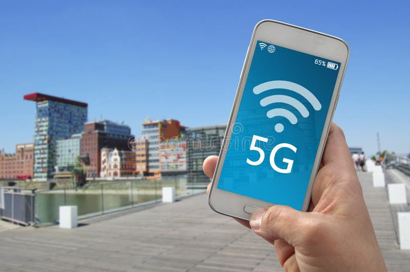 Smartphone and Cube with Internet Broadband Standard 5G Stock Photo ...