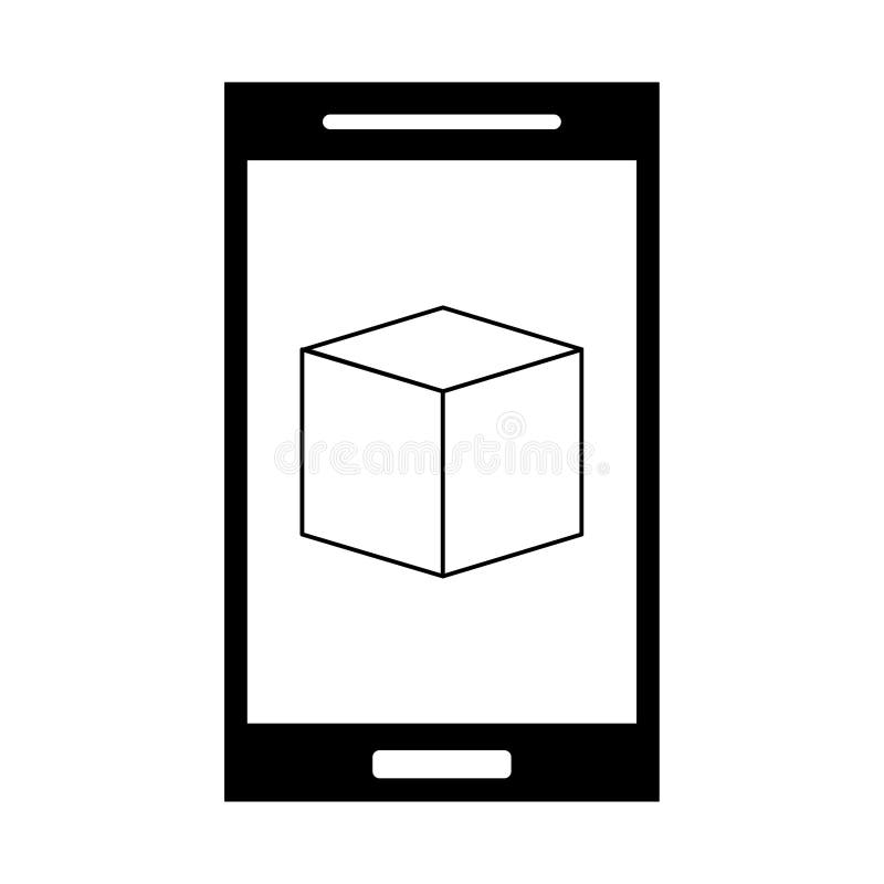 Smartphone with 3d Cube Hand Drawn Outline Doodle Icon. Stock Vector ...