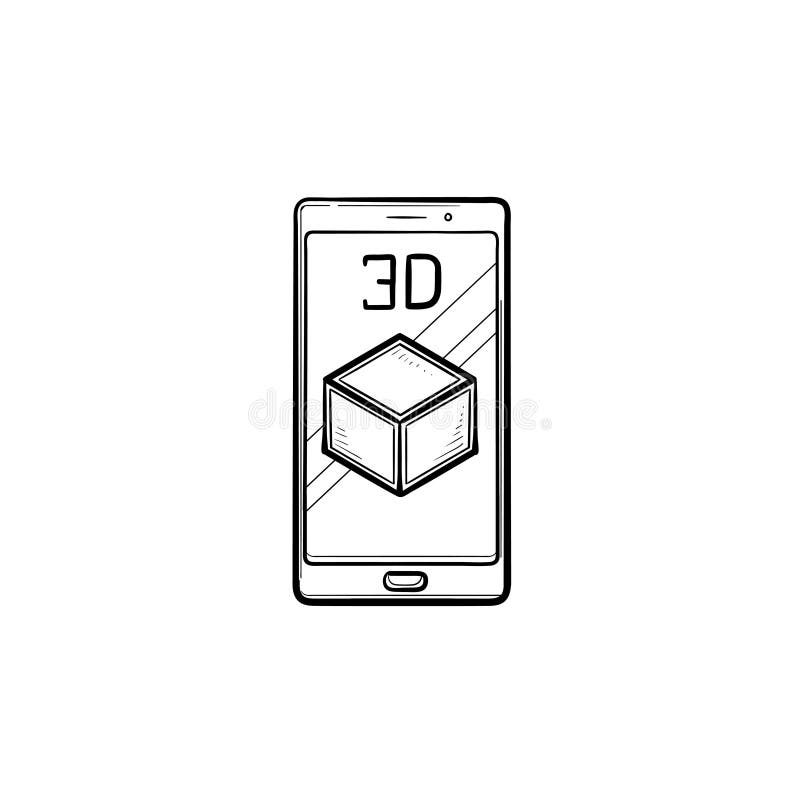 Smartphone with 3d Cube Hand Drawn Outline Doodle Icon. Stock Vector ...