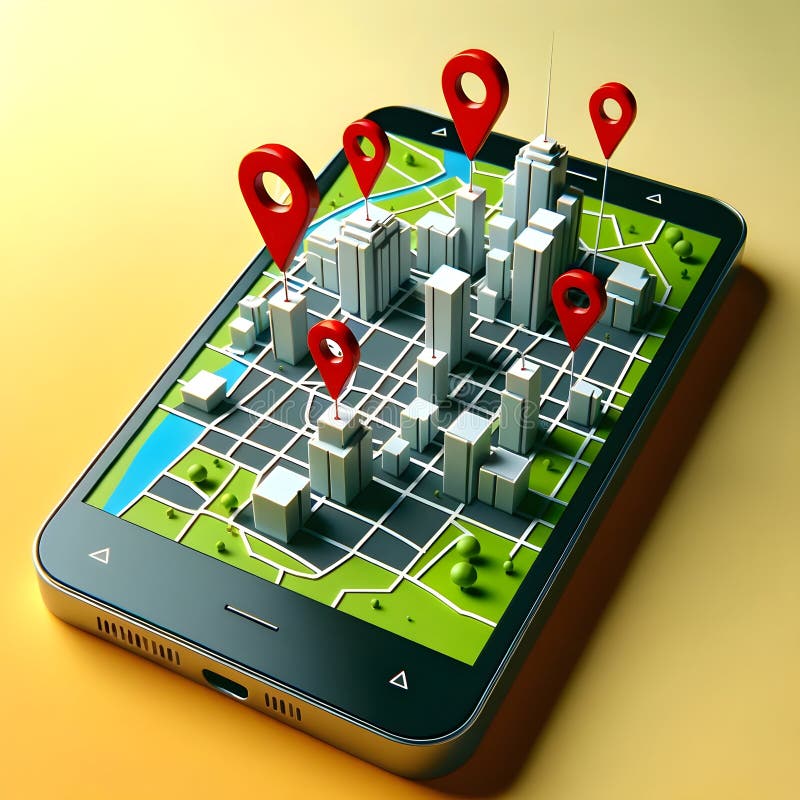 Smartphone with 3D Map, GPS Navigation Concept, Checking Points Stock ...