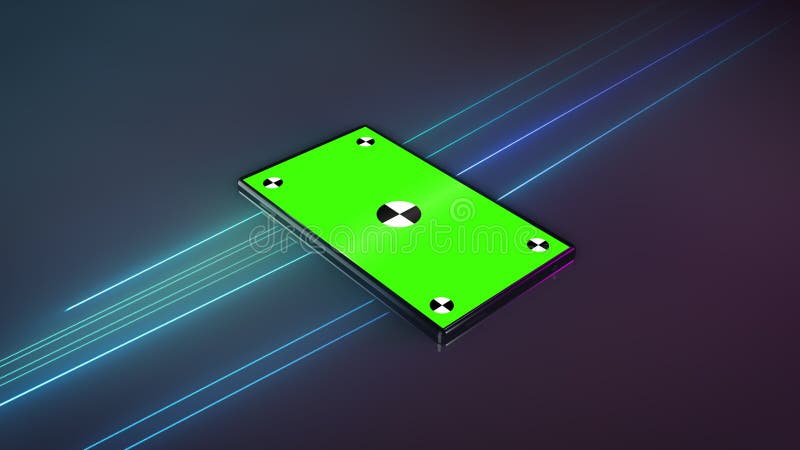 Smartphone 3D Rendering with Placeholder Green Screen with Tracking ...