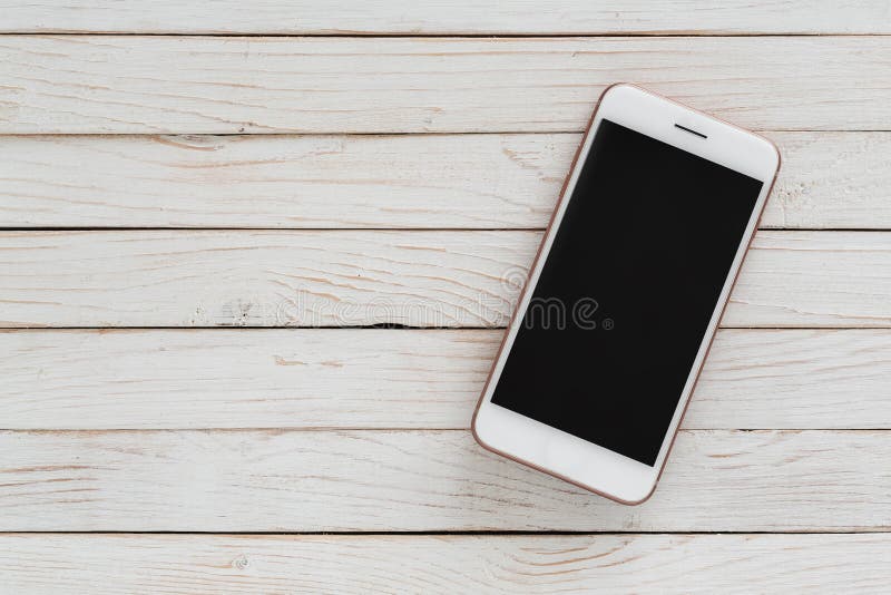 Smartphone with Dark Screen on White Wood Texture Background Stock ...