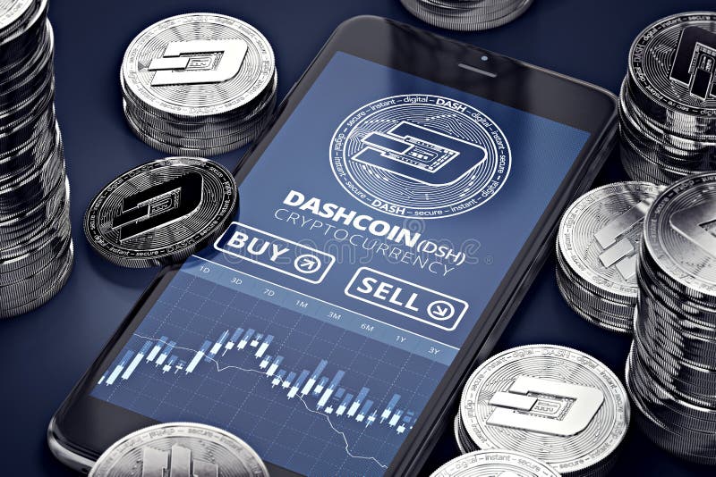 Smartphone with Dashcoin Trading Chart on-screen among Piles of Silver ...