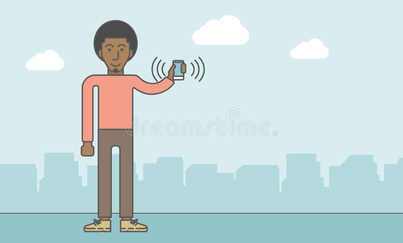 Smartphone Della Tenuta Del Lavoratore Illustrazione Vettoriale ...