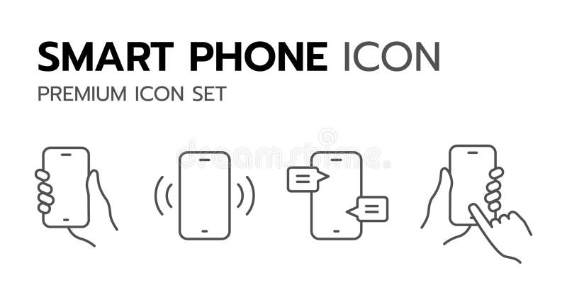 Mobile Phone Line Icon Set. Hand Holding Smartphone Stock Vector ...