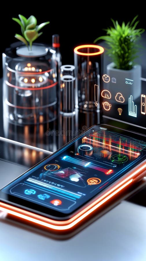 Smartphone on Desk Showcasing Advanced Smart Home Technology and ...