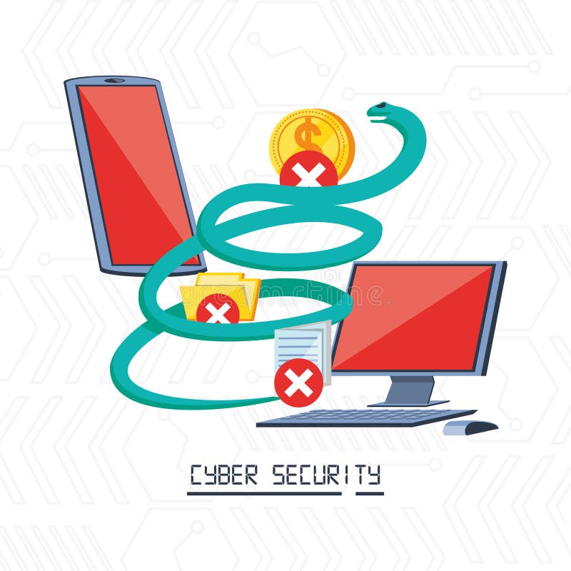 Smartphone and Desktop Computer with Icons Cyber Security Stock Vector ...