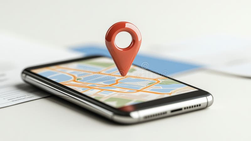 Smartphone with a Detailed Map and Red Location Pin on Its Screen ...
