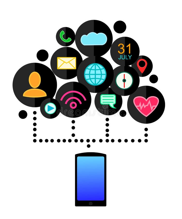 Smartphone Device Concept with Applications (app) Icons . Flat Design ...