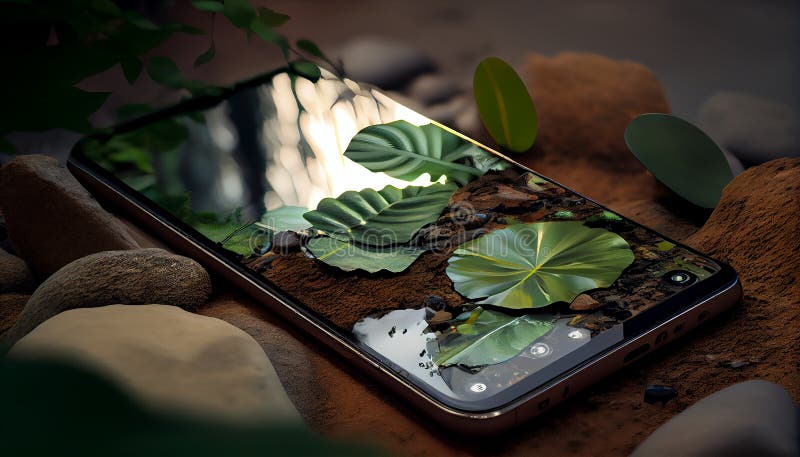 Smartphone Device Tech with Nature Scene ,generative AI Stock ...